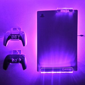 WALL MOUNT FOR PS5 PLAYSTATION 5 WITH MULTICOLOR LED LIGHTING KIT + 2 CONTROL MOUNT (PS5 Standar Edition (Disc Edition))