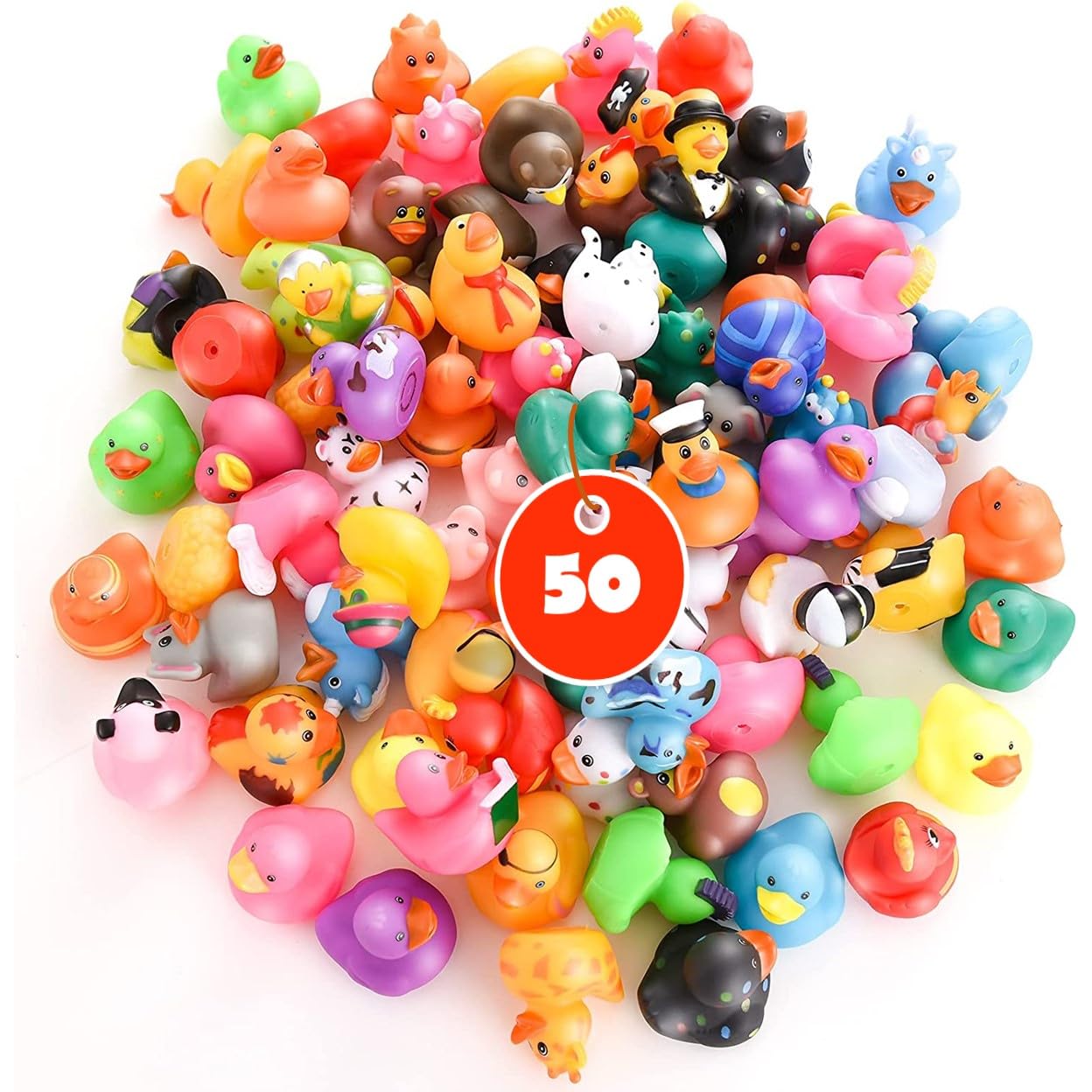 Rubber Ducks for Jeep Ducking 50 PCS Assorted Rubber Ducks for Duckies Games, Jeeps Ducking / Cruise Ships and Bath / Pool Play - Small 2 Inch Rubber Duck