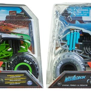 Monster Jam, Official Grave Digger and Monster Jam Official Megalodon Monster Truck, Collector Die-Cast Vehicle, 1:24 Scale, Bundle