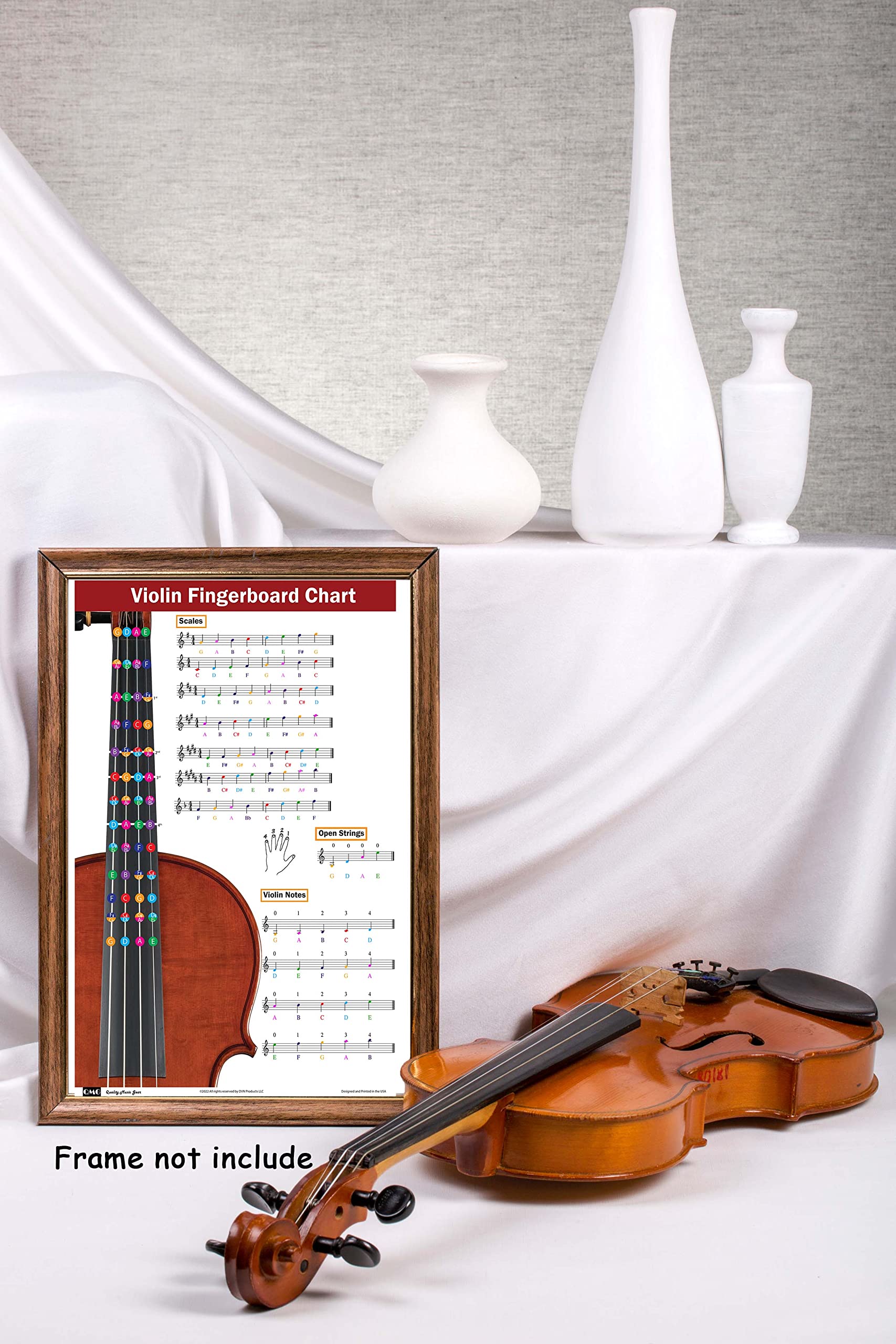 QMG Violin Fingering Chart with Color-Coded Notes, Learn Violin Scales Techniques Suitable for All Levels