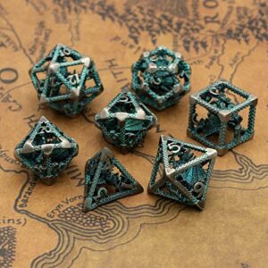 D&D Hollow Metal Polyhedral Dice Set for RPG and Tabletop Games - 3D Silver Blue