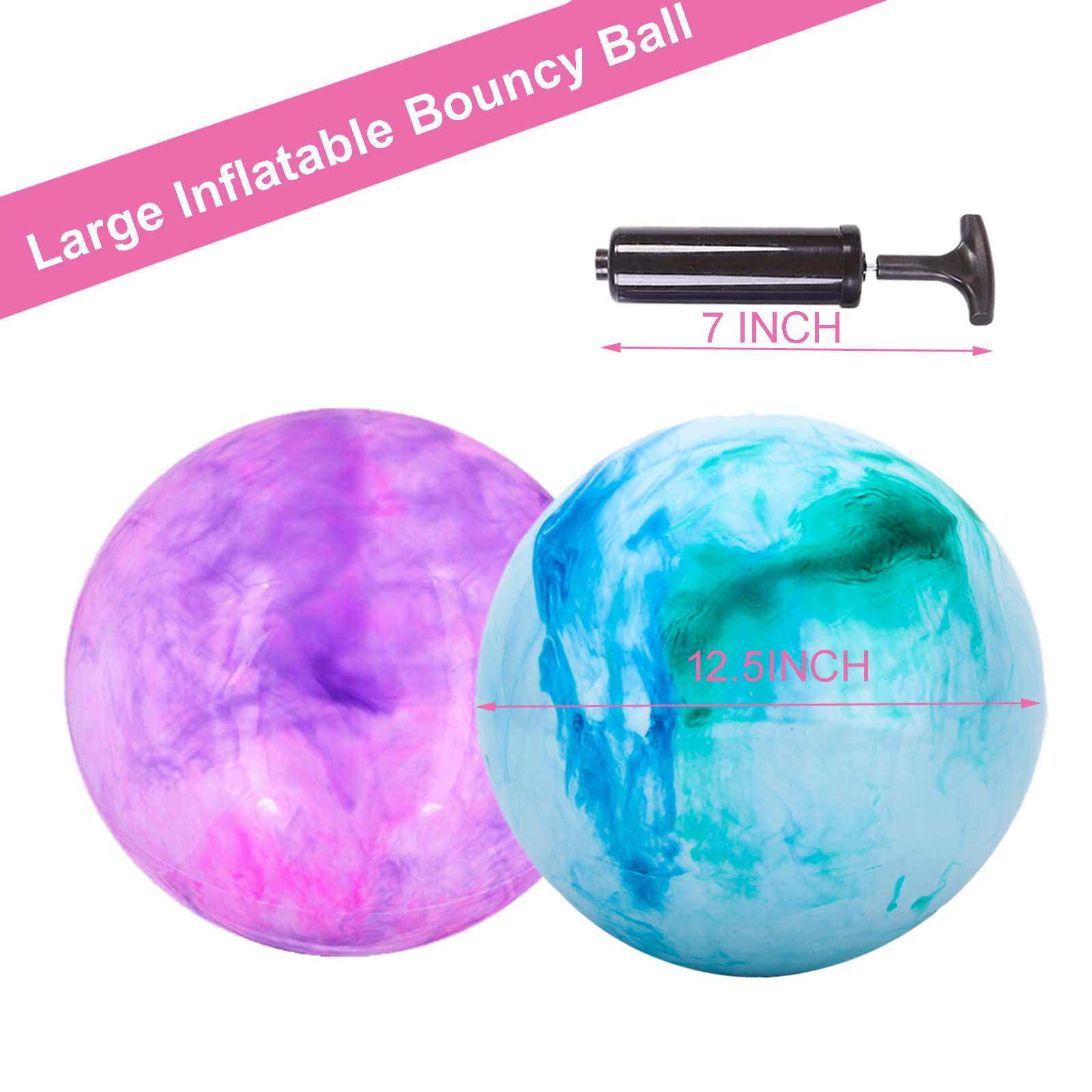 CORECISE Marbleized Bouncy Balls - Set of 2 Large Inflatable Bouncy Ball with Hand Air Pump & 2 Pin Neddles