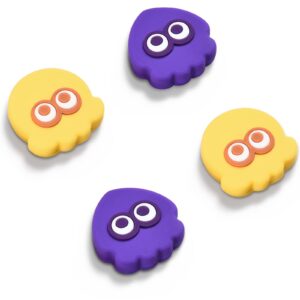 funlab switch thumb grips joystick caps compatible with switch/oled/lite controller, cute silicone analog stick cover, 4pcs - yellow & purple, octopus & squid