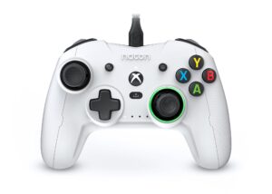 rig nacon revolution x officially licensed xbox controller for xbox series x|s, xbox one, windows 10, windows 11 pcs with hardware, software customization and dolby atmos 3d surround sound (white)