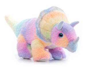 the petting zoo triceratops stuffed animal plushie, ombrez wildlife animals, zoologee rainbow dinosaur plush toy 17 inches