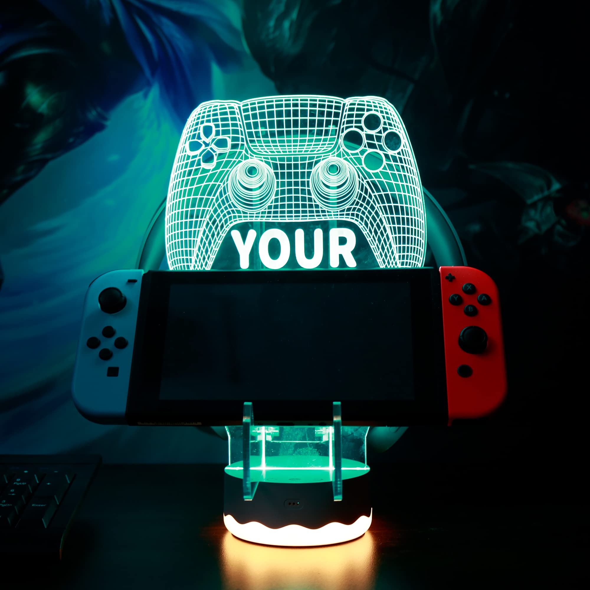 Light up Headphone Controller Holder, 16 Colors 3D LED Lights Gamepad Stand, Game Controller Hanger for All Universal Gaming PC Accessories (Customize Headphone & Controller Holder)