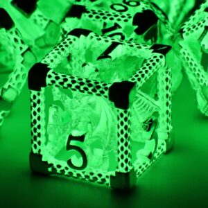 HNCCESG Glow DND Dice Hollow Polyhedral Dragon Metal Dice Set Luminous RPG D&D Dice for Dungeons and Dragons Role Playing MTG Table Games Pathfinder Warhammer Shadowrun (3D Green Light)