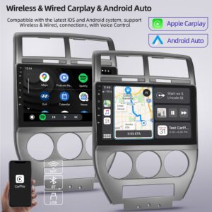 [2+64G] Android 13 Car Stereo for Jeep Compass Patriot 2007 2008 2009 with Apple Carplay and Android Auto 10.1 inch Touchscreen Radio Bluetooth + External Microphone GPS WiFi SWC Hi-Fi Audio