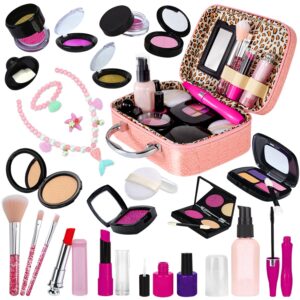 pretend makeup kit for toddlers girls, kids pretend play makeup set for little girls, fake toy makeup set with cosmetic case & jewelry set, present gift for kids girls age 3 4 5+ ( fake makeup )