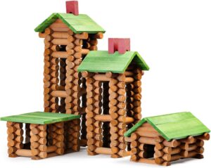 sainsmart jr. 450 pcs wooden log cabin set building house toy for toddlers, classic stem construction kit with colorful wood logs blocks for 3+ years old (20-338)