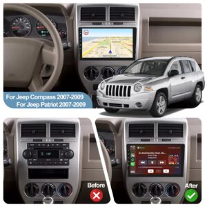 [2+64G] Android 13 Car Stereo for Jeep Compass Patriot 2007 2008 2009 with Apple Carplay and Android Auto 10.1 inch Touchscreen Radio Bluetooth + External Microphone GPS WiFi SWC Hi-Fi Audio