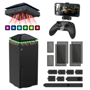 meneea cooling fan dust proof for xbox series x console with colorful light strip,clip mount for x-series s/x, for xbox one/s/x