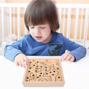 Offelec 5 in 1 Board Game with Wooden Brain Teaser Puzzles, Metal Brain Teaser Puzzles, Labyrinth, Wooden Stacking Tower, and Tic Tac Toe Toy Games, Board Games for Kid and Adults, Party Family Game