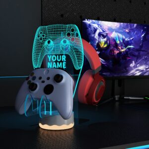 Light up Headphone Controller Holder, 16 Colors 3D LED Lights Gamepad Stand, Game Controller Hanger for All Universal Gaming PC Accessories (Customize Headphone & Controller Holder)