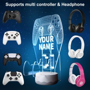 Light up Headphone Controller Holder, 16 Colors 3D LED Lights Gamepad Stand, Game Controller Hanger for All Universal Gaming PC Accessories (Customize Headphone & Controller Holder)