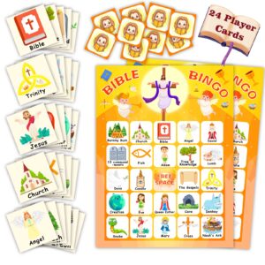 bible bingo game for kids adults christian sunday church game bible activities 24 bingo cards sets for family open day vacation bible school decorations, easter gifts, holiday party favors supplies