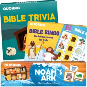 quokka 3x set bible games for kids 4-6 - board bingo game - bible trivia for family - noah ark toy - cooperative card games for toddlers ages 4-8 - christian gifts for kids for sunday school