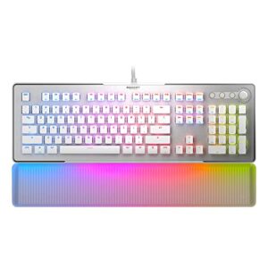 ROCCAT Vulcan II Max – Optical-Mechanical PC Gaming Keyboard with Customizable RGB Illuminated Keys and Palm Rest, Titan II Smooth Linear Switches, Aluminum Plate, 100M Keystroke Durability – White