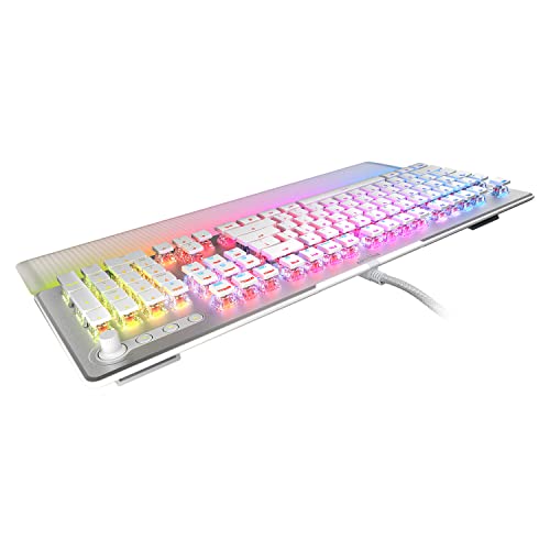 ROCCAT Vulcan II Max – Optical-Mechanical PC Gaming Keyboard with Customizable RGB Illuminated Keys and Palm Rest, Titan II Smooth Linear Switches, Aluminum Plate, 100M Keystroke Durability – White