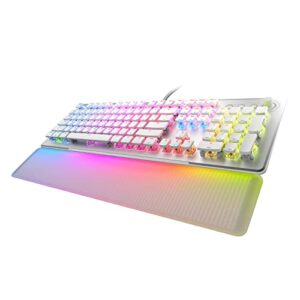 ROCCAT Vulcan II Max – Optical-Mechanical PC Gaming Keyboard with Customizable RGB Illuminated Keys and Palm Rest, Titan II Smooth Linear Switches, Aluminum Plate, 100M Keystroke Durability – White