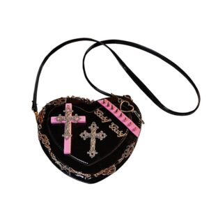 punk gothic heart shape purse chain crossbody handbag studded fashion halloween accessories studded shoulder bag