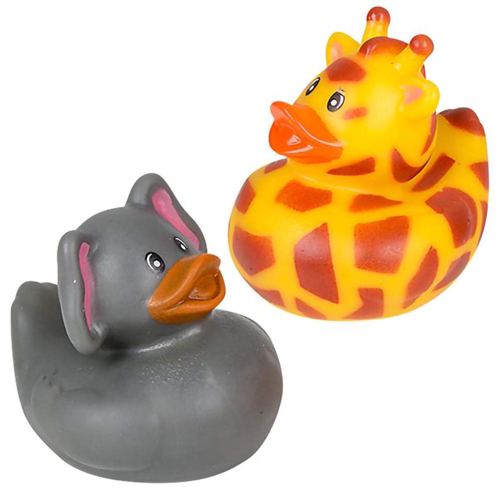 The Dreidel Company Animal Safari Zoo Rubber Duck Toy Duckies for Kids, Bath Birthday Baby Showers Classroom Summer Beach and Pool Activity Party Favors, 2" (6-Pack)