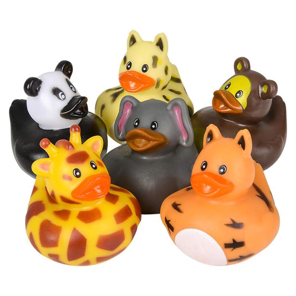 The Dreidel Company Animal Safari Zoo Rubber Duck Toy Duckies for Kids, Bath Birthday Baby Showers Classroom Summer Beach and Pool Activity Party Favors, 2" (6-Pack)