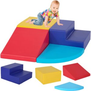 kids corner climber 4-piece set climbing toys for toddlers 1-3, soft babies climb foam play set indoor baby crawling foam blocks children foam toys for kids crawling and sliding, red