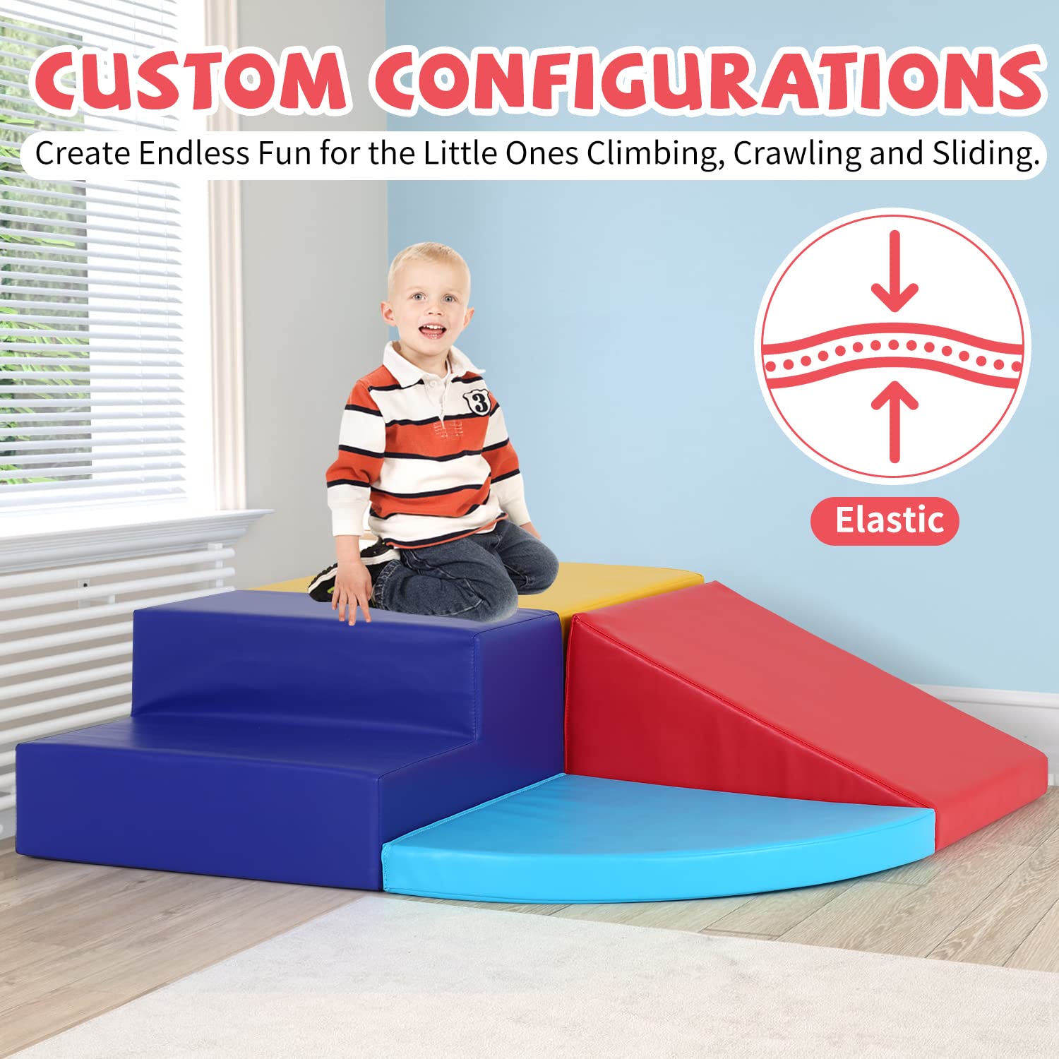 Kids Corner Climber 4-Piece Set Climbing Toys for Toddlers 1-3, Soft Babies Climb Foam Play Set Indoor Baby Crawling Foam Blocks Children Foam Toys for Kids Crawling and Sliding, Red