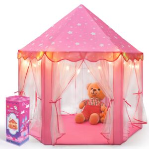 alprang princess castle play tent girls tents indoor playhouses with star lights girls boys toys for indoor outdoor games large size pink 55'' x 54'' (dxh) (pt-01)