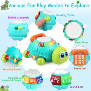 Bilingual Musical Turtle Baby Toys 6 to 12 Months, Development Toy for 6 7 8 9 Month Old Boy Girl, 8-in-1 Educational Crawling Infant Toy w/Light Music, Christmas Easter Gift for 3 4 5 6-12 18 Month