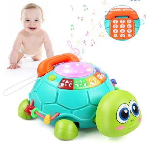 bilingual musical turtle baby toys 6 to 12 months, development toy for 6 7 8 9 month old boy girl, 8-in-1 educational crawling infant toy w/light music, christmas easter gift for 3 4 5 6-12 18 month