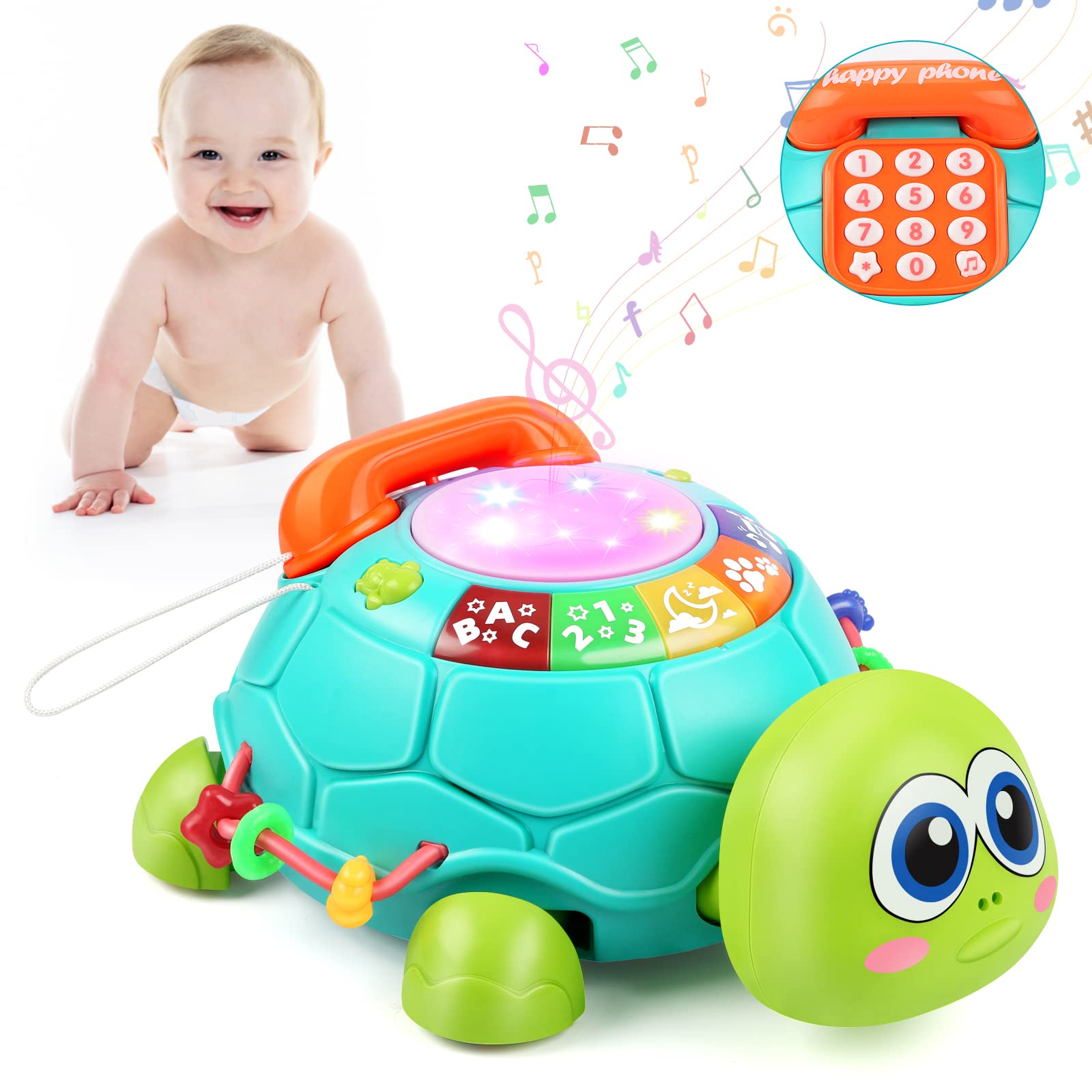 Bilingual Musical Turtle Baby Toys 6 to 12 Months, Development Toy for 6 7 8 9 Month Old Boy Girl, 8-in-1 Educational Crawling Infant Toy w/Light Music, Christmas Easter Gift for 3 4 5 6-12 18 Month