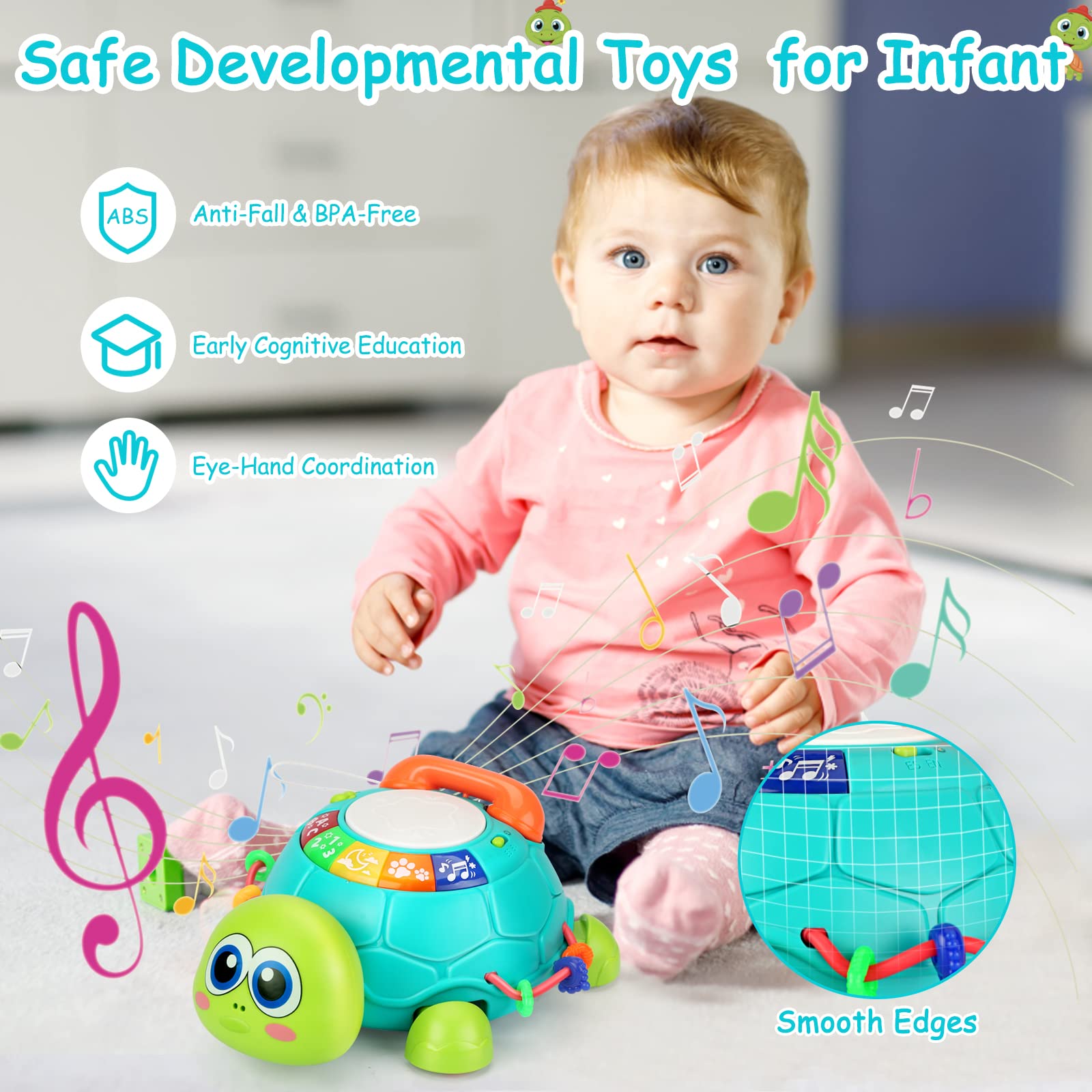 Bilingual Musical Turtle Baby Toys 6 to 12 Months, Development Toy for 6 7 8 9 Month Old Boy Girl, 8-in-1 Educational Crawling Infant Toy w/Light Music, Christmas Easter Gift for 3 4 5 6-12 18 Month