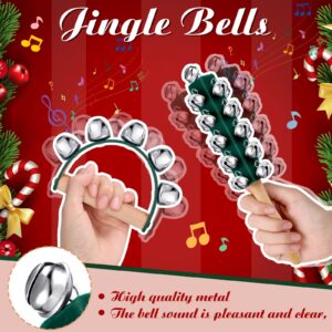 8 Pieces Christmas Handle Sleigh Bells Wooden Hand Bells Handhold Shaker Bells Musical Percussion Instrument for Christmas Holiday Music Party Decoration Birthday Gifts