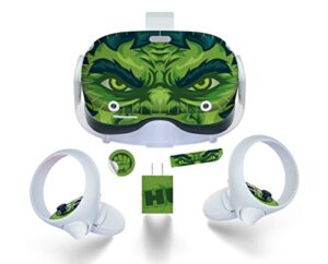 incredible green beast vr skin wrap decal for oculus quest 2 vr headset - easy-to-install stickers for meta quest 2 vr2