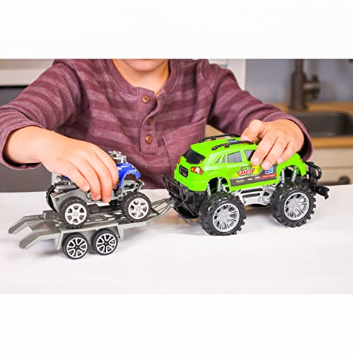 Kidplokio Monster Trucks Red ATV Off Road Friction Toys Trailer Pull Back Cars