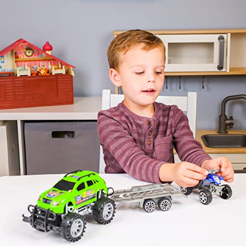 Kidplokio Monster Trucks Red ATV Off Road Friction Toys Trailer Pull Back Cars