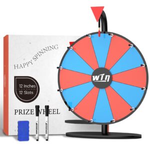 koov prize wheel, 12" spinning wheel for prizes tabletop or wall mounted, 12 slots color spinner wheel, spinning wheels dry erase for roulette wheel carnival games tradeshow