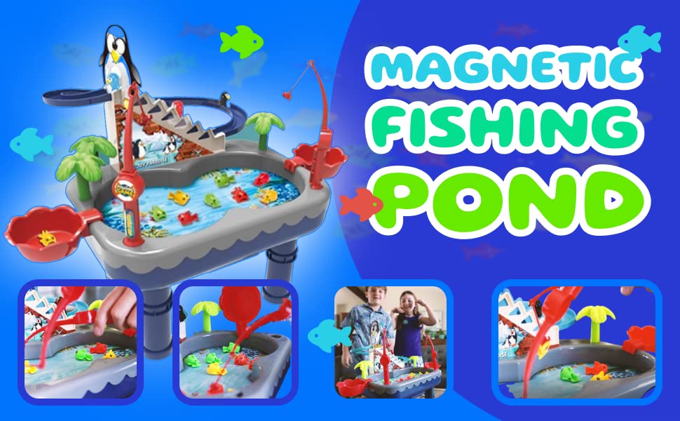 Tido Toys Fishing Game for Kids - Party Toy with Fishing Poles, Swimming Fish, Penguins and More. for Toddler Age 3 4 5 6 Year Old and up