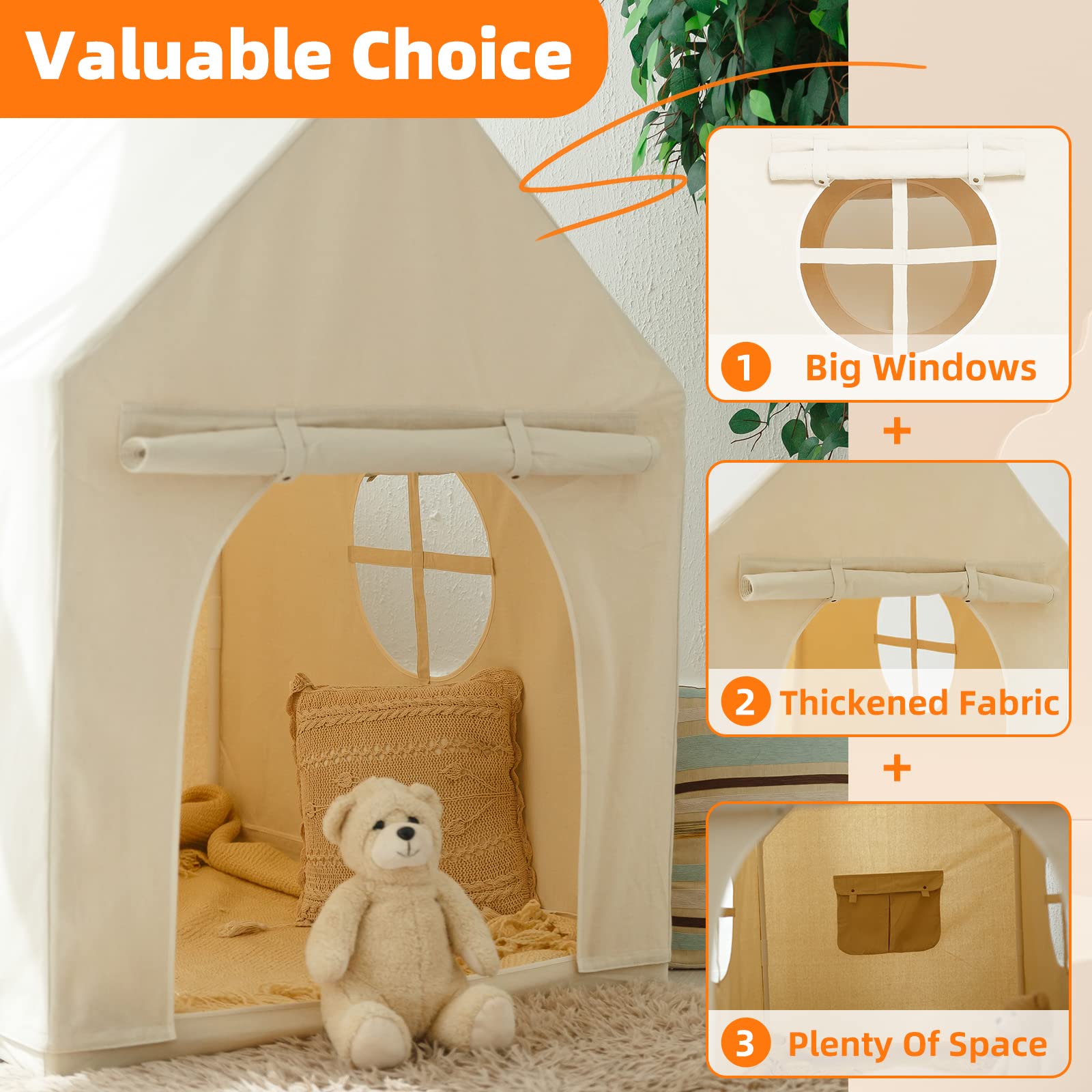 Canvas Kids Play Tent Indoor Toddler Playhouse Playroom Inside Children Teepee Tents Playhouse for Girls Boys Toddler Play Tent Indoor & Outdoor