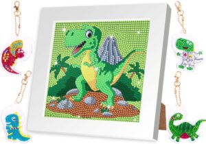 diamond art painting kits for kids with wooden frames, 5d diamonds art and crafts for kids, gem art painting by number kits for kids girls boys ages 8-12, (dinosaur)