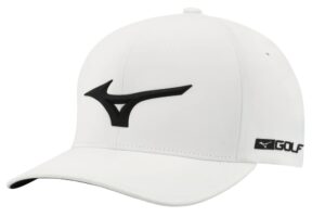 mizuno womens tour delta fitted hat, white/black, small-medium us