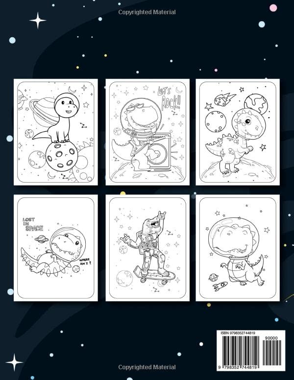 Dinosaurs In Space Coloring Book: Dinosaurs Coloring Books For Kids With Funny Dino Astronaut And Spaceship Design