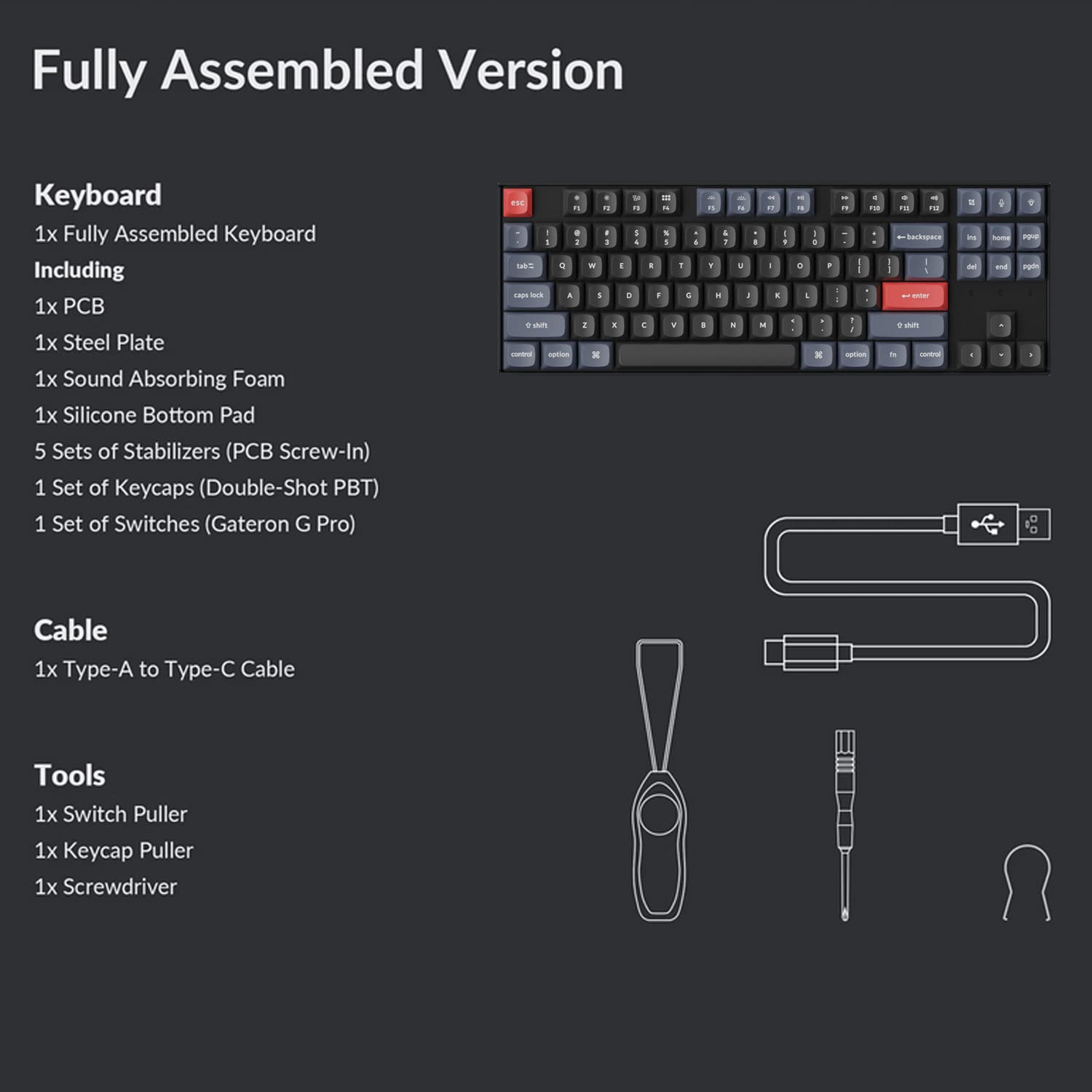 Keychron K8 Pro QMK/VIA Wireless Mechanical Keyboard, Hot-Swappable TKL Custom Programmable Macro Wired Keyboard with Gateron G Pro Brown Switch, RGB Backlit, PBT Keycaps for Mac Windows Linux