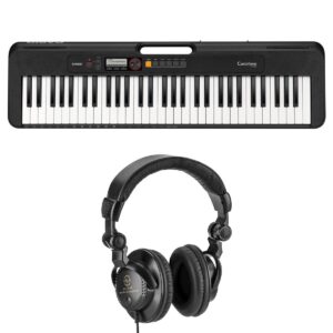 casio ct-s200 61-key digital piano style portable keyboard, 48 note polyphony and 400 tones, black with headphones