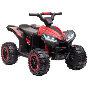 aosom 12v kids atv quad car with forward & backward function, four wheeler for kids with wear-resistant wheels, music, electric ride-on atv for toddlers ages 3+ years old, red