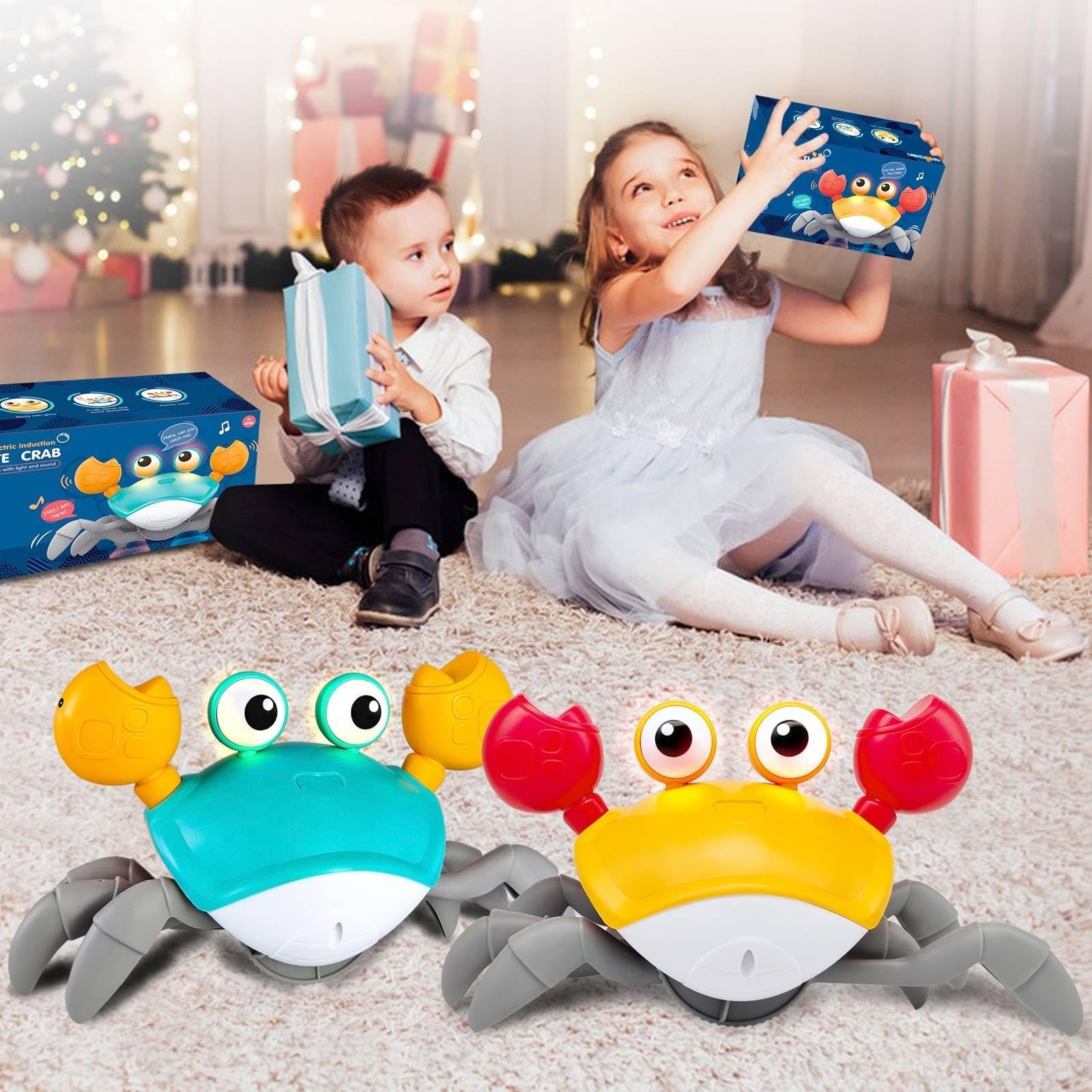 JATOTVE Crawling Crab Baby Toy, Infant Tummy Time Toys Boy Girl, Cute Walking Dancing Moving with Music and Light, Interactive Musical Toy for Kids Babies Toddlers Sensory Learning Crawl (Green)