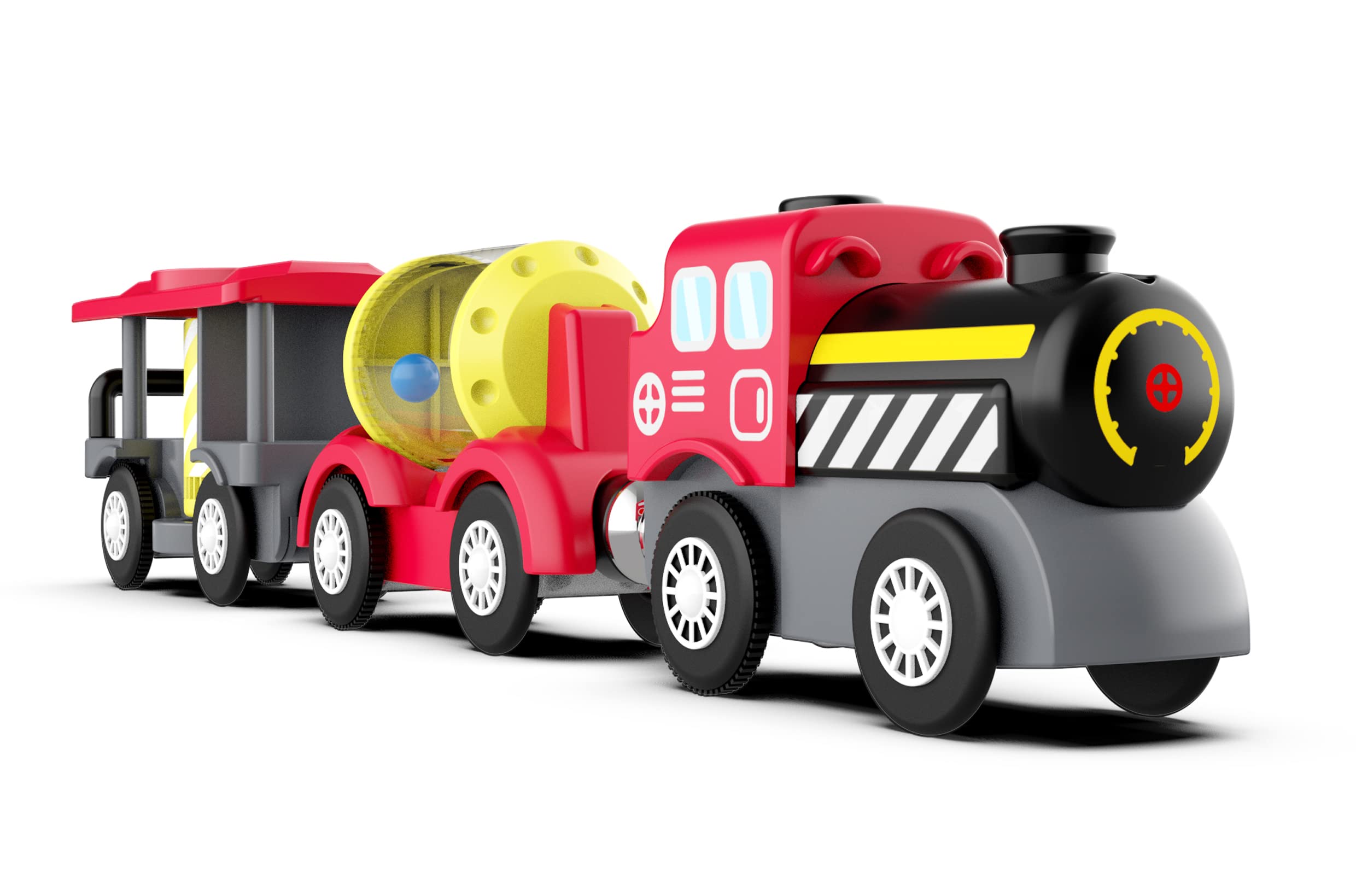 Z MAYABBO Wooden Train Track Accessories Battery Operated Locomotive Train, Magnetic Train Toy for Toddler Track Set, Powerful Engine Celebrates Train Fits All Major Brands Train Set