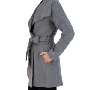 Tahari Women's Wool Wrap Coat with Tie Belt, Ash, Large